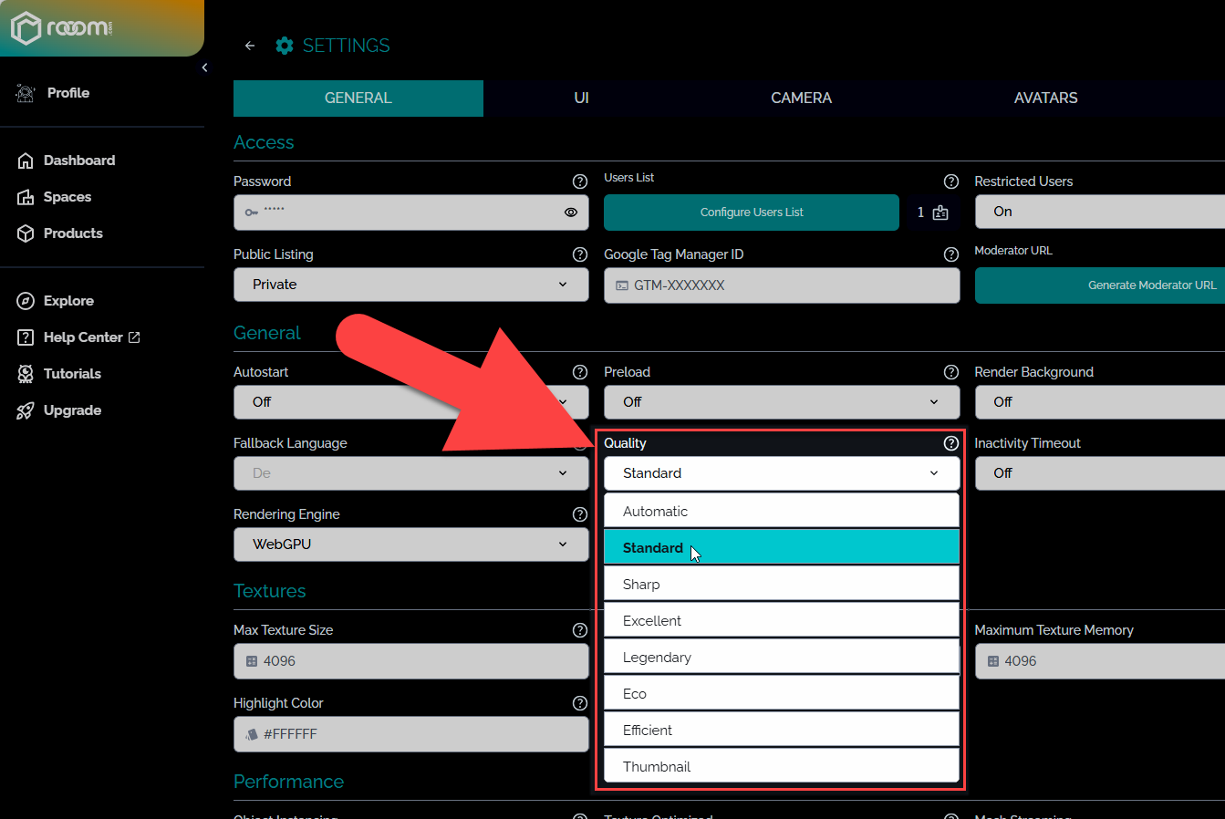 Set LOD and texture quality for objects in Space Editor – rooom Help Center